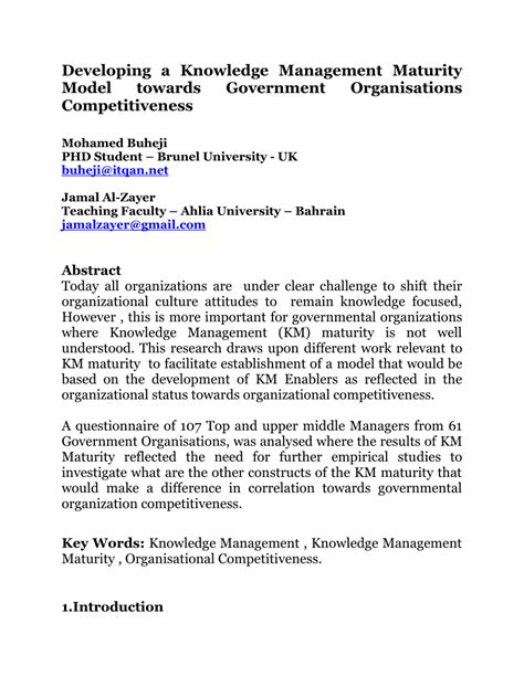 Pdf Developing A Knowledge Management Maturity Model Towards