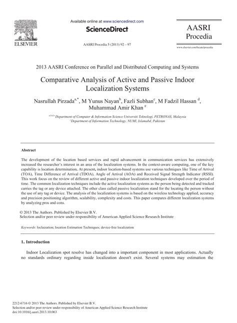 Pdf Comparative Analysis Of Active And Passive Indoor Localization Systems