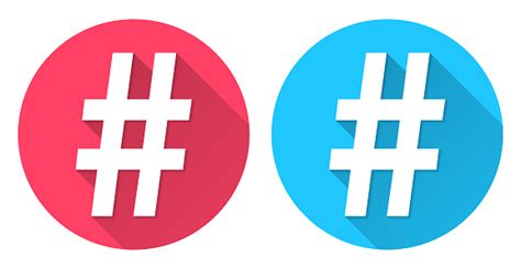 해시태그 빨간색 또는 파란색 배경에 긴 그림자가 있는 둥근 아이콘 일러스트레이션에 대한 스톡 벡터 아트 및 기타 이미지 일러스트레이션 해시태그 Com Istock