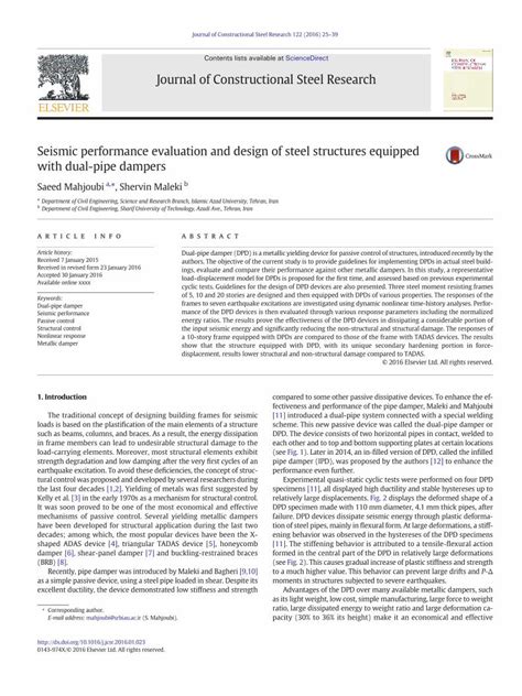 Pdf Seismic Performance Evaluation And Design Of Steel Structures