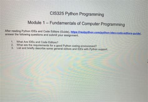 Solved Cis325 Python Programming Module 1 Fundamentals