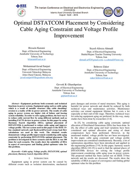 Pdf Optimal Dstatcom Placement By Considering Cable Aging Constraint And Voltage Profile