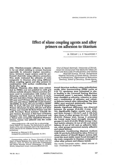 Pdf Effect Of Silane Coupling Agents And Alloy Primers On Adhesion To