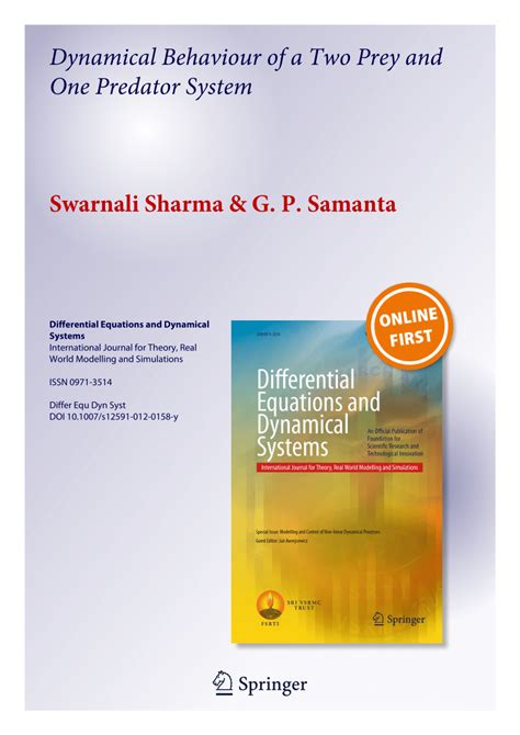 Pdf Dynamical Behaviour Of A Two Prey And One Predator System