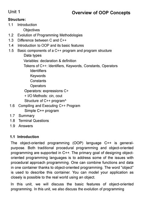 Object Oriented Programming C Vol Overview Of OOPs Concepts Unit Structure Studocu