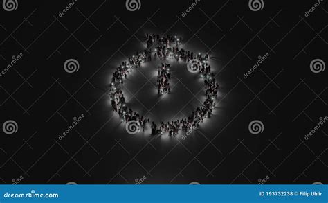 3d Rendering Of Crowd Of People With Flashlight In Shape Of Symbol Of Stopwatch On Dark