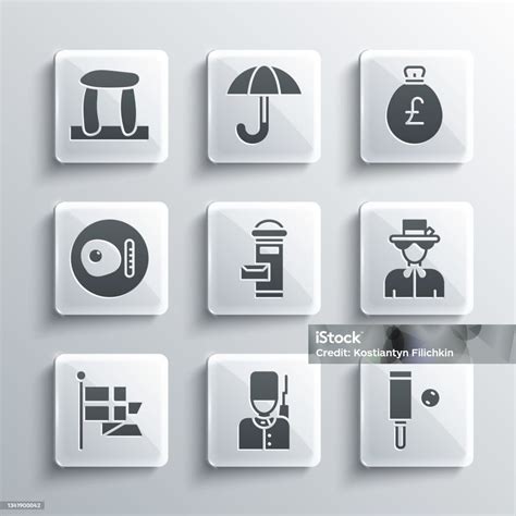 영국 군인 우드 크리켓 박쥐와 공 엘리자베스 여왕 런던 우편함 영국 깃대 아침 식사 스톤헨지 와 파운드 아이콘 돈 가방을 설정합니다 벡터 경외감에 대한 스톡 벡터 아트 및