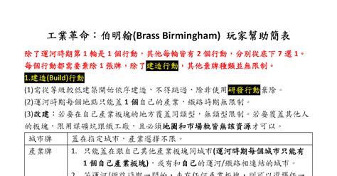 Brass Birminghamlancashire 工業革命 伯明翰蘭開夏 玩家幫助簡表