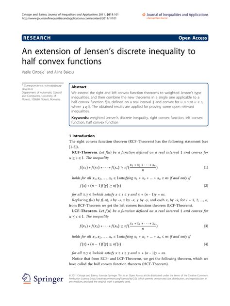Pdf An Extension Of Jensens Discrete Inequality To Half Convex Functions