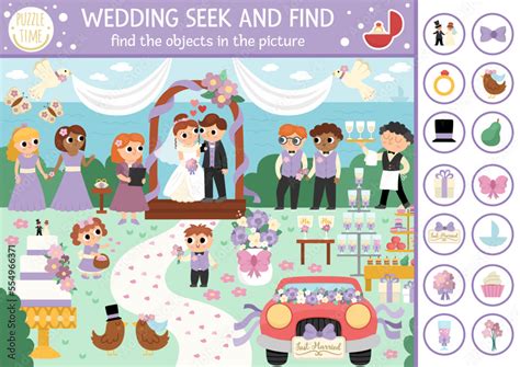 Vector Wedding Searching Game With Marriage Ceremony Scene Spot Hidden