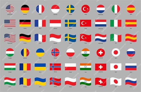 Флаги мира Коллекция флагов Мировые флаги Векторные иконы Премиум вектор