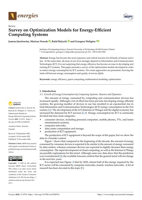 PDF Survey On Optimization Models For Energy Efficient Computing Systems