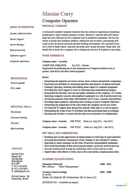 Computer Operator Resume It Job Description Example 2025