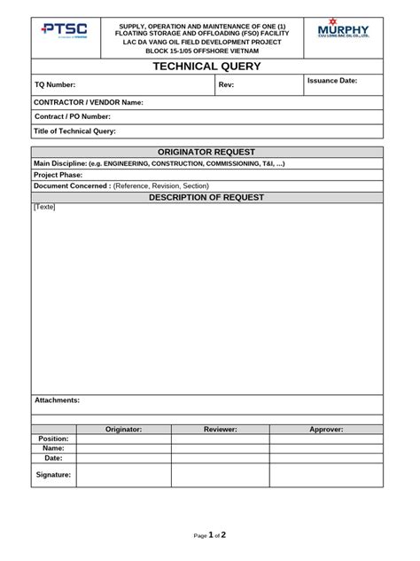 Appendix 1 Technical Query Template Pdf