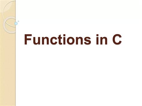Functions In C Language Pptx