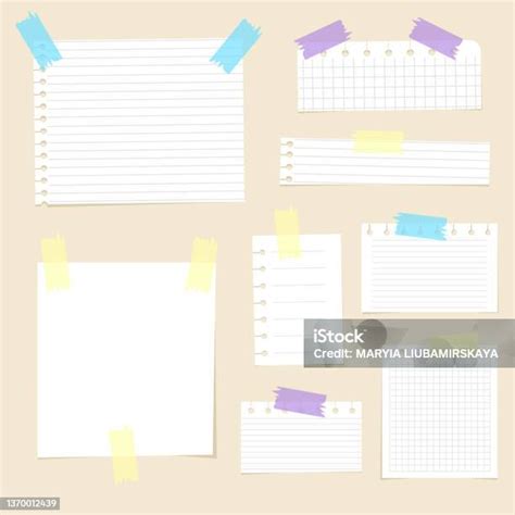 찢어진 흰색 노트 세트 노트북 줄 지어 및 밝은 갈색 배경에 빈 종이 조각 벡터 일러스트레이션 0명에 대한 스톡 벡터 아트 및 기타 이미지 Istock