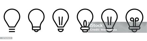 전구 아이콘 세트입니다 윤곽선 램프 아이콘입니다 아이디어 기호입니다 전구 가판대 가판기 램프 벡터 그림입니다 선형 전구 아이콘입니다 스톡 벡터 일러스트레이션 0명에 대한