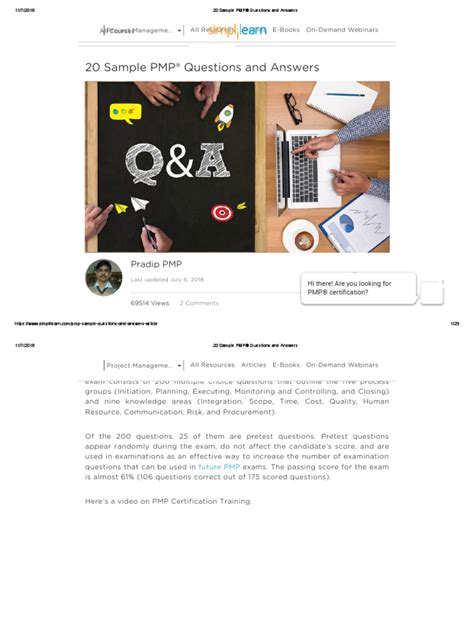 20 Sample Pmp® Questions And Answers Pdf Pdf Project Management Professional Risk Management