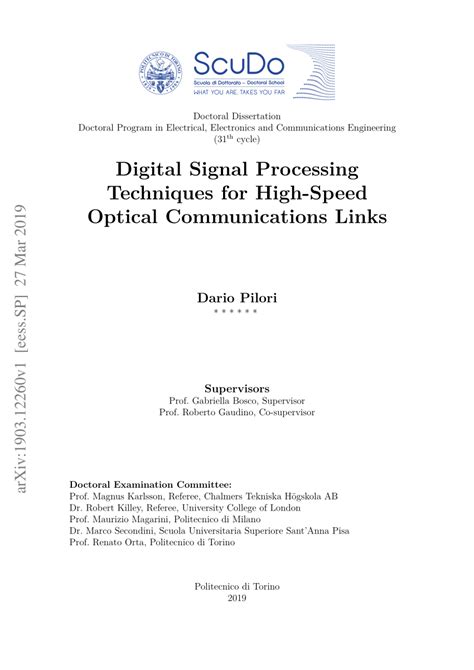 Pdf Digital Signal Processing Techniques For High Speed Optical