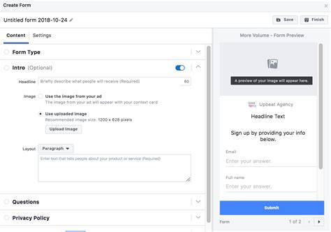 How To Create A Facebook Lead Form Ad Upbeat Agency
