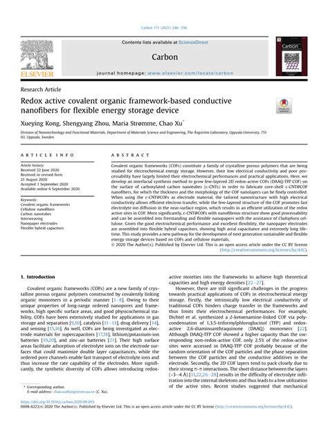 Pdf Redox Active Covalent Organic Framework Based Conductive Nanofibers For Flexible Energy