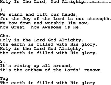Holy Is The Lord God Almighty Apostolic And Pentecostal Hymns And Songs Lyrics And Pdf