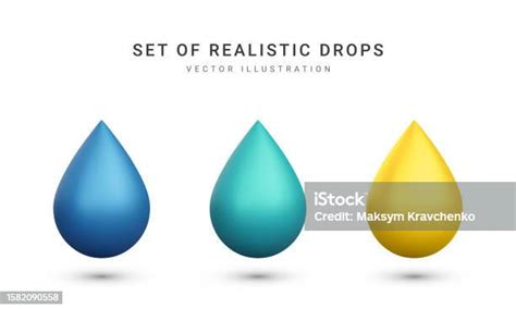 흰색 배경에 분리된 3d 사실적인 방울 세트 벡터 그림 3차원 형태에 대한 스톡 벡터 아트 및 기타 이미지 3차원 형태 가솔린 개념 Istock
