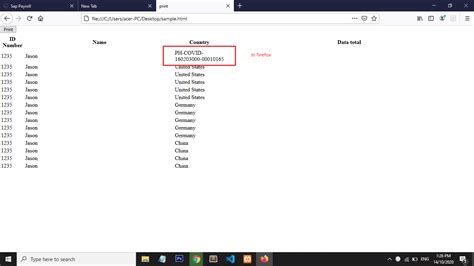 Javascript Table Width Not Working As Expected On Firefox Html