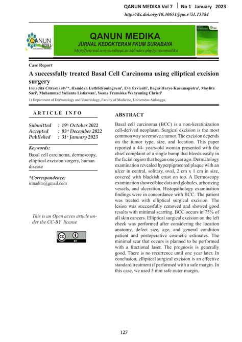 Pdf A Successfully Treated Basal Cell Carcinoma Using Elliptical Excision Surgery