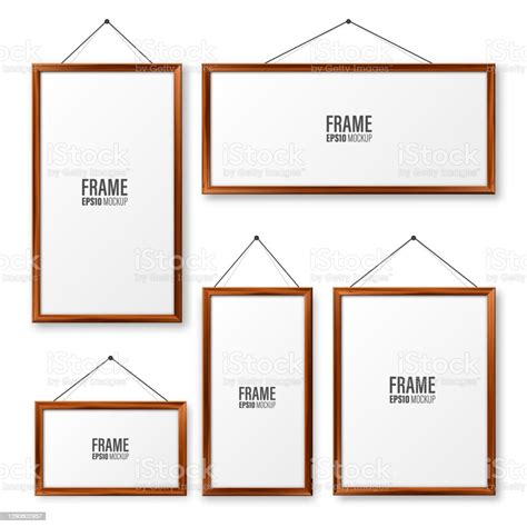 벽 빈 나무 사진 프레임 세트에 매달려 현실적인 현대 포스터 모형 나무의 질감빈 사진 프레임 벡터 일러스트레이션 0명에 대한 스톡 벡터 아트 및 기타 이미지 Istock