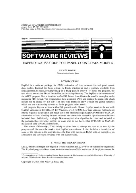 Pdf Expend Gauss Code For Panel Count Data Models