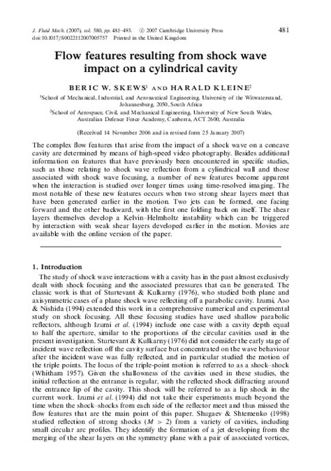 Pdf Flow Features Resulting From Shock Wave Impact On A Cylindrical Cavity