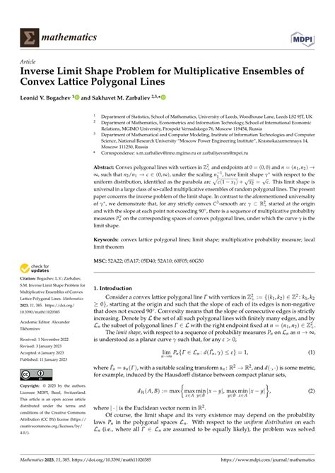 Pdf Inverse Limit Shape Problem For Multiplicative Ensembles Of Convex Lattice Polygonal Lines