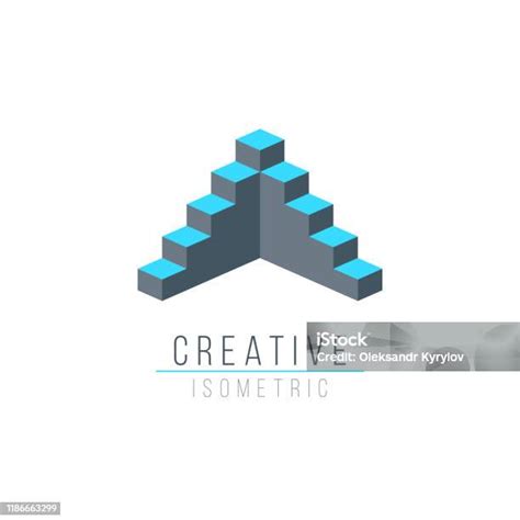 회사에 대한 추상 3d 착시 로고 템플릿 아이소메트릭 계단 플랫 심플 트렌드 3d 성공 로고타입 그래픽 디자인 계단에 대한 스톡 벡터 아트 및 기타 이미지 Istock
