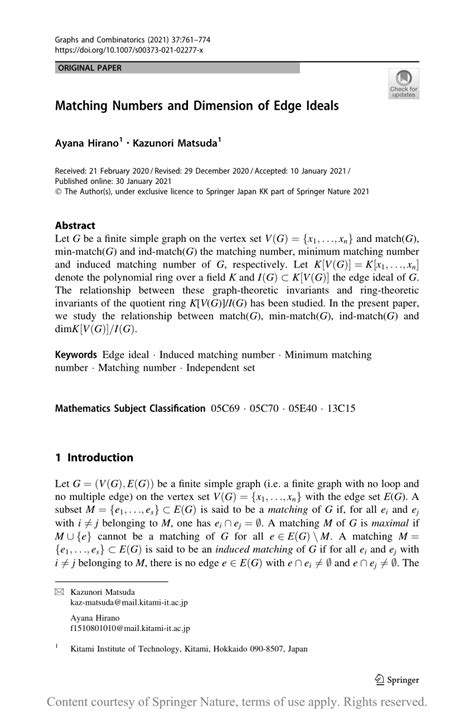 Matching Numbers And Dimension Of Edge Ideals Request Pdf