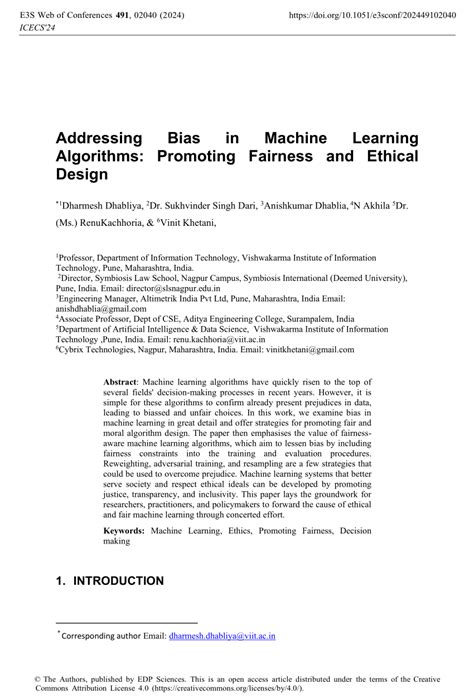 Pdf Addressing Bias In Machine Learning Algorithms Promoting Fairness And Ethical Design