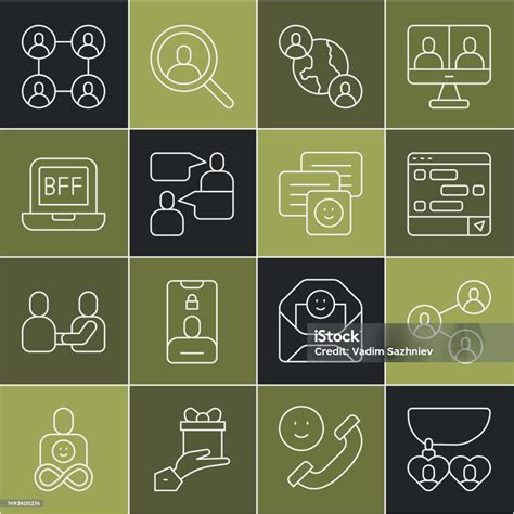 하트 모양 Bff 또는 가장 친한 친구가 영원히 있는 라인 목걸이 노트북의 채팅 메시지 두 명의 앉아있는 남자가 말하는 아이콘 벡터 1위에 대한 스톡 벡터 아트 및 기타