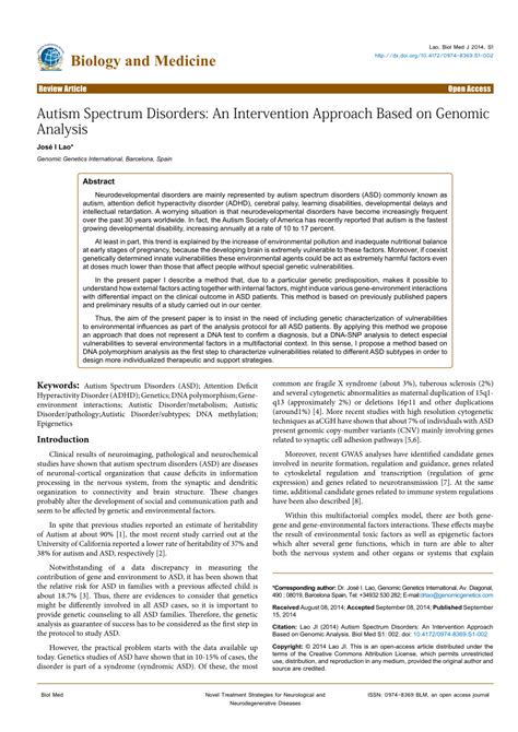 Pdf Autism Spectrum Disorders An Intervention Approach Based On