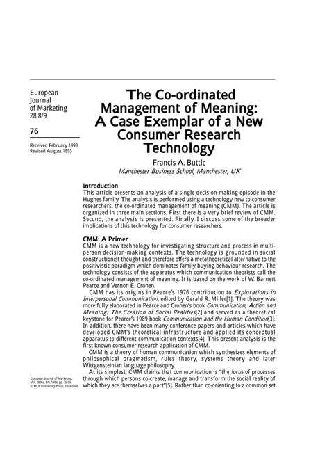 PDF The Co Ordinated Management Of Meaning A Case Exemplar Of A New Consumer Research Technology
