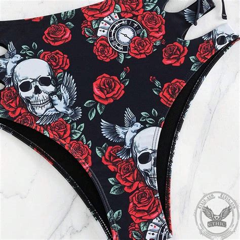 Gothic Rose Floral Skull Bikini Set Gthic