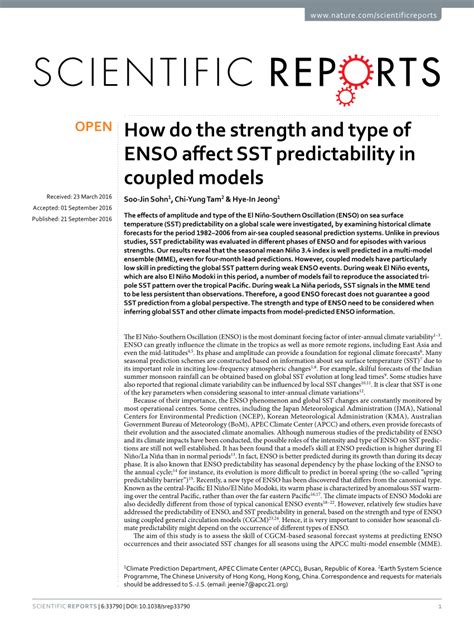 Pdf How Do The Strength And Type Of Enso Affect Sst Predictability In