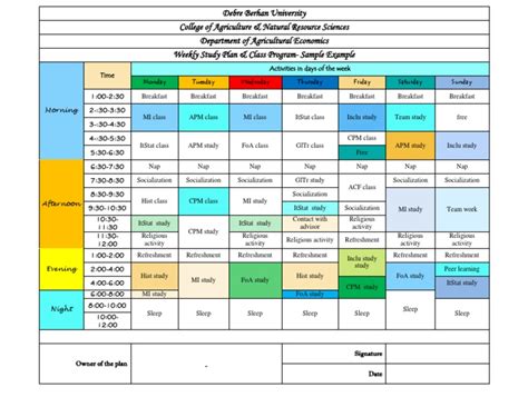 4 Weekly Study Plan And Class Program Sample Example Pdf