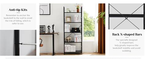 Dumos 5 Tiers Open Bookshelf Classic Freestanding Tall