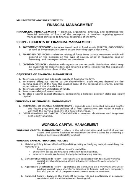 6 Lazy Notes Working Capital Management And Financial Statements