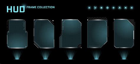 Hud 디지털 미래 지향적 인 사용자 인터페이스 사각형 프레임 세트 공상 과학 하이테크 화면 게임 메뉴 터치 모니터링 홀로그램 대시 보드 패널 사이버 공간 헤드업은 Gui