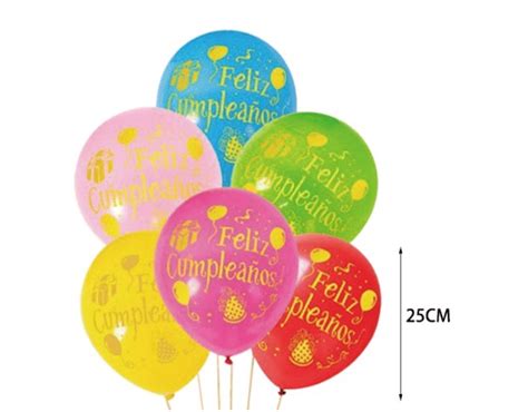 Globos Latex Estampados Feliz Cumpleaños 6pcs
