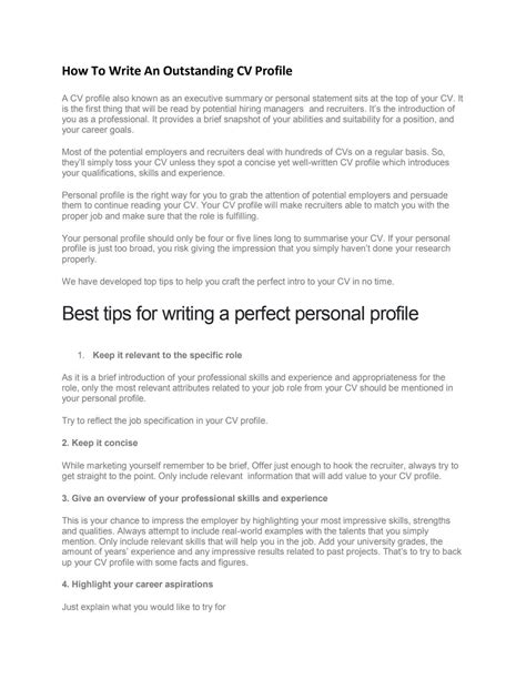 How To Write An Outstanding CV Profile By Maxecv Issuu
