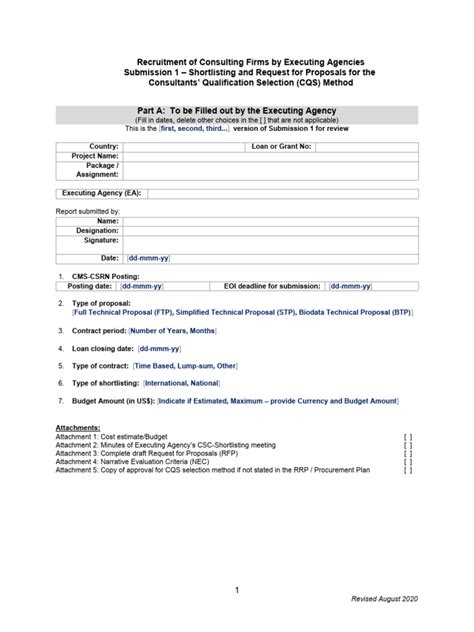 Submission 1 Form Cqs 082020 Pdf Request For Proposal Business