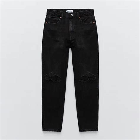 کالاسیون خرید شلوار جین مام زاپ دار ذغالی زارا