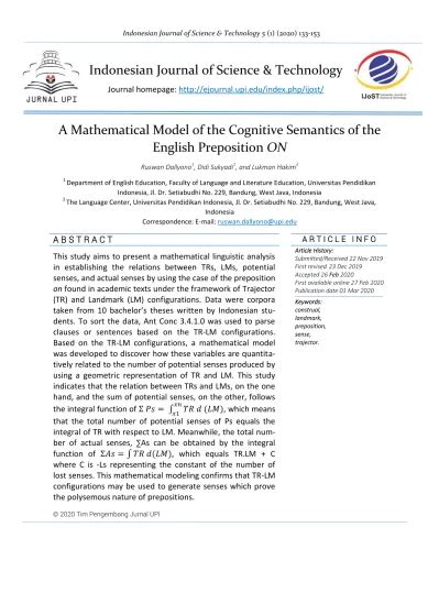 A Mathematical Model Of The Cognitive Semantics Jurnal Upi